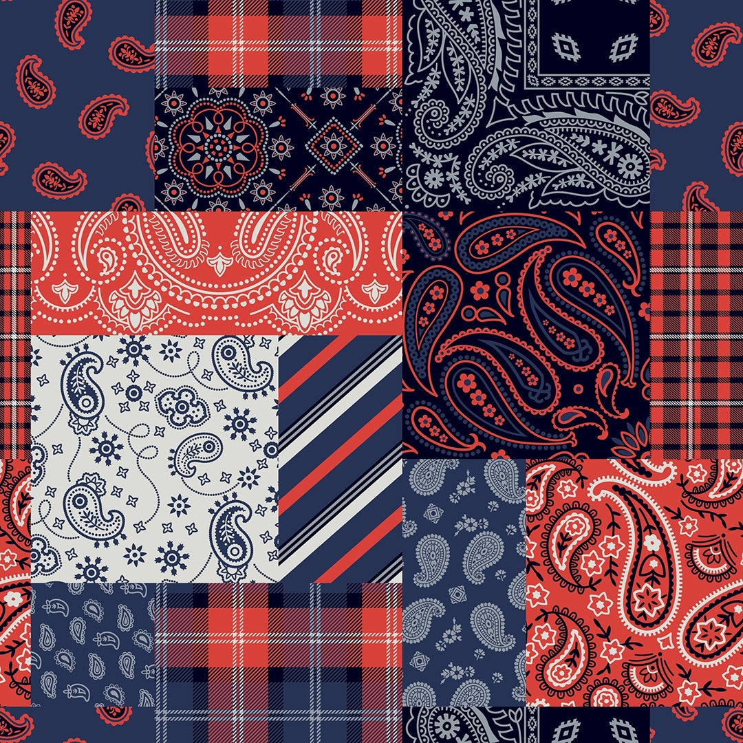 Red/Blue Bandana – 100% Quilting Cotton Fabric by the Yard – Sew Yours