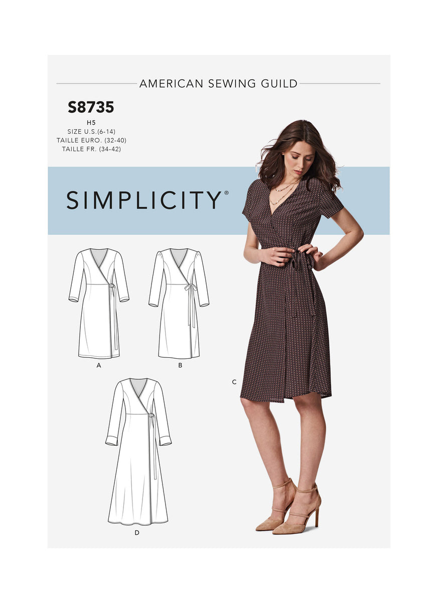 S8735 Wrap Dress Sewing Pattern - Simplicity Printed Paper (Sizes 6-24 ...